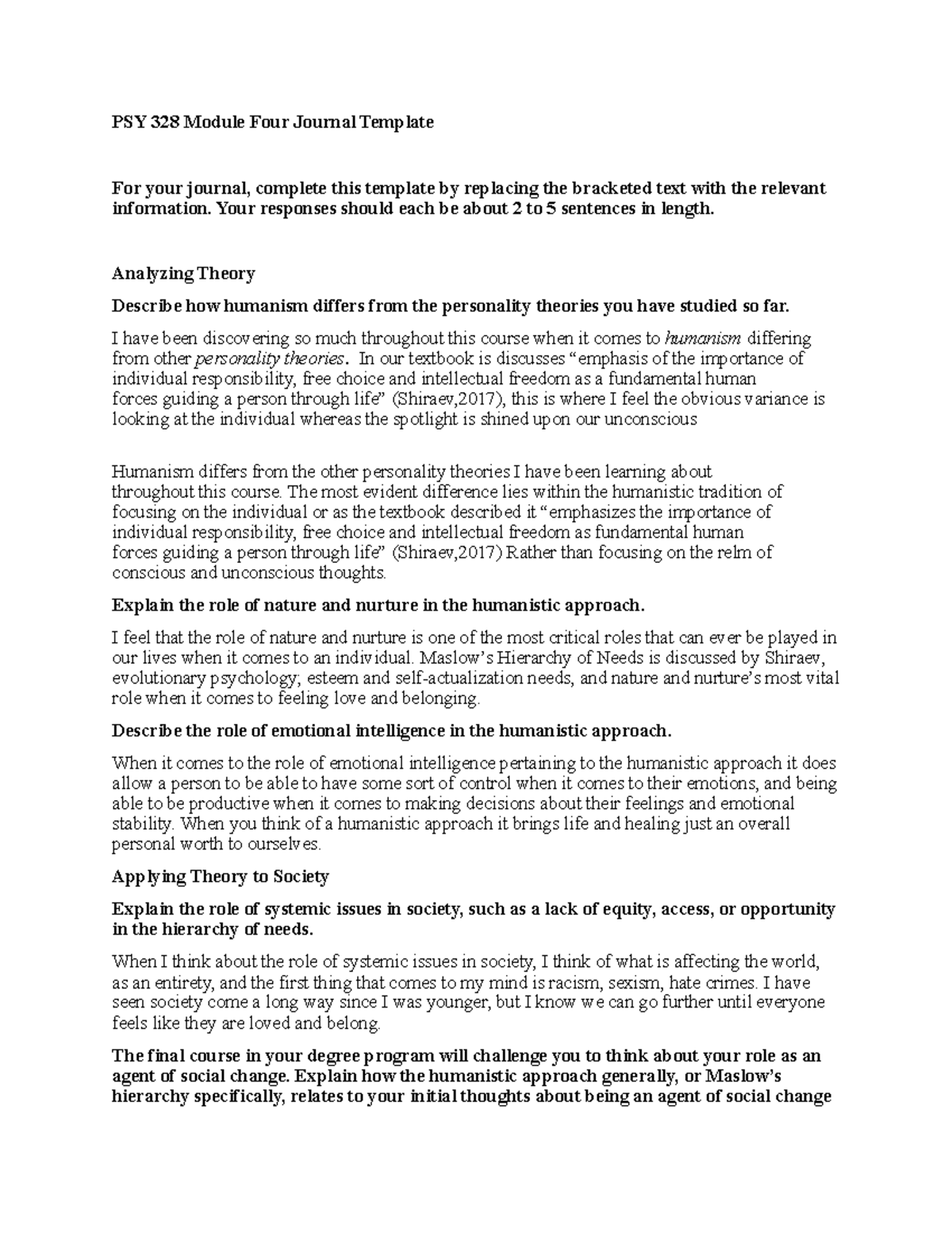 PSY 328 Module Four Journal - Your responses should each be about 2 to ...