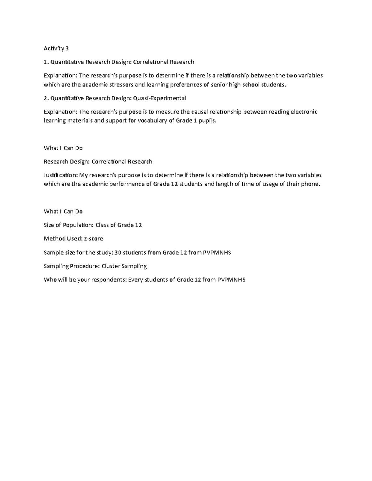 Activity 3 Research Answers - Activity 3 Quantitative Research Design ...