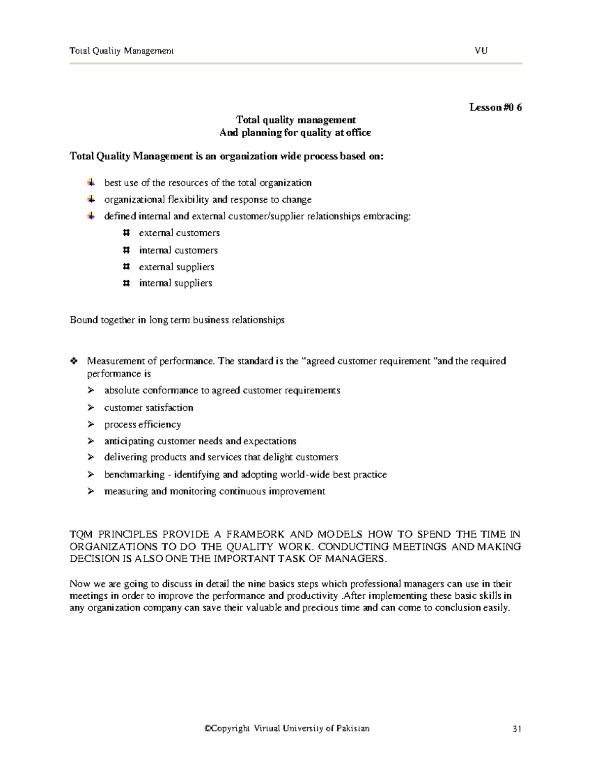 Lecture 06 - Total Quality Management (MGT510) - Total Quality ...