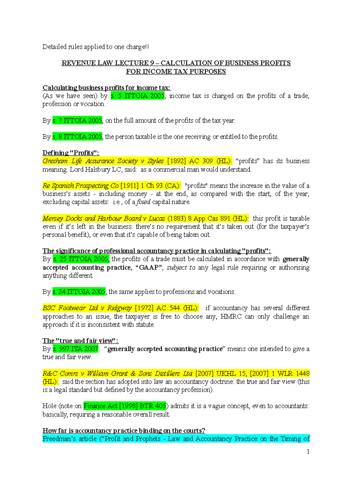 Calculating Business Profits FOR Income TAX Purposes - REV Notes ...
