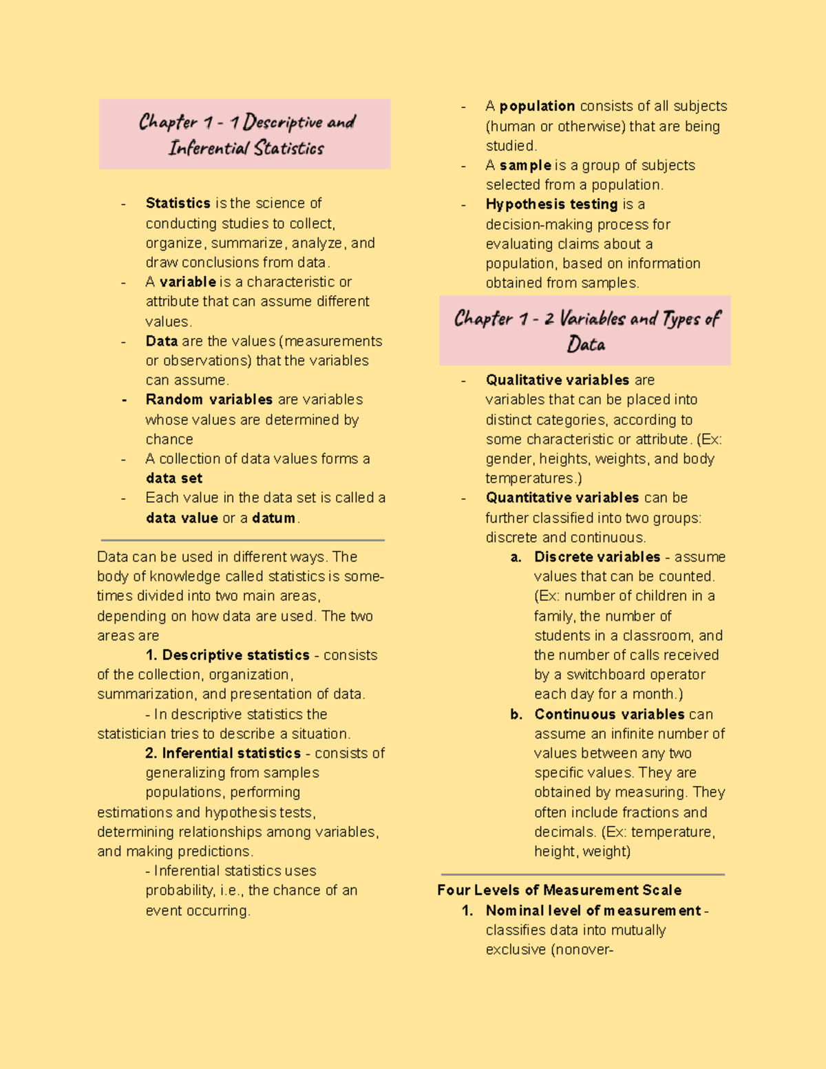 Statistics - Chapter 1 (Notes) - BS Accountancy - Studocu