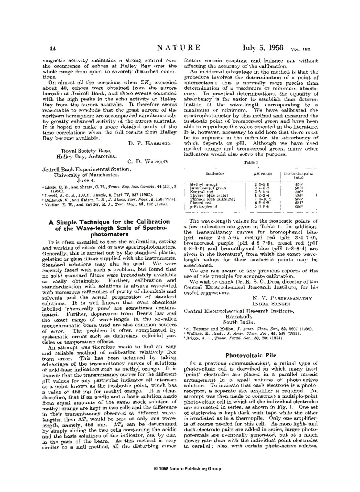 Parthasarathy 1958 A simple technique for the calibrat - © 1958 Nature ...