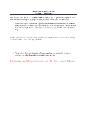Module 4 Problem Set - Genetics (BIOL 3320), Section 1 Module 4 Problem Set This problem set is ...