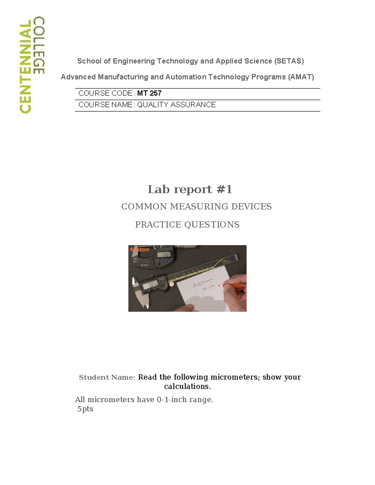 Lab report #1 - School of Engineering Technology and Applied Science ...