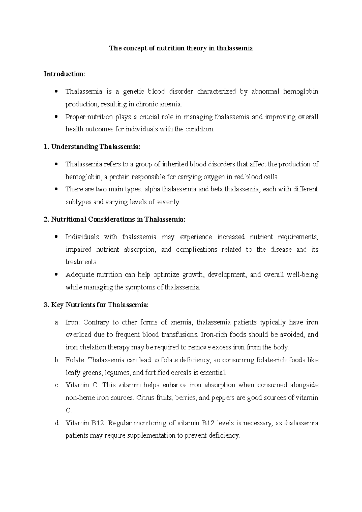 The concept of nutrition theory in thalassemia - The concept of ...
