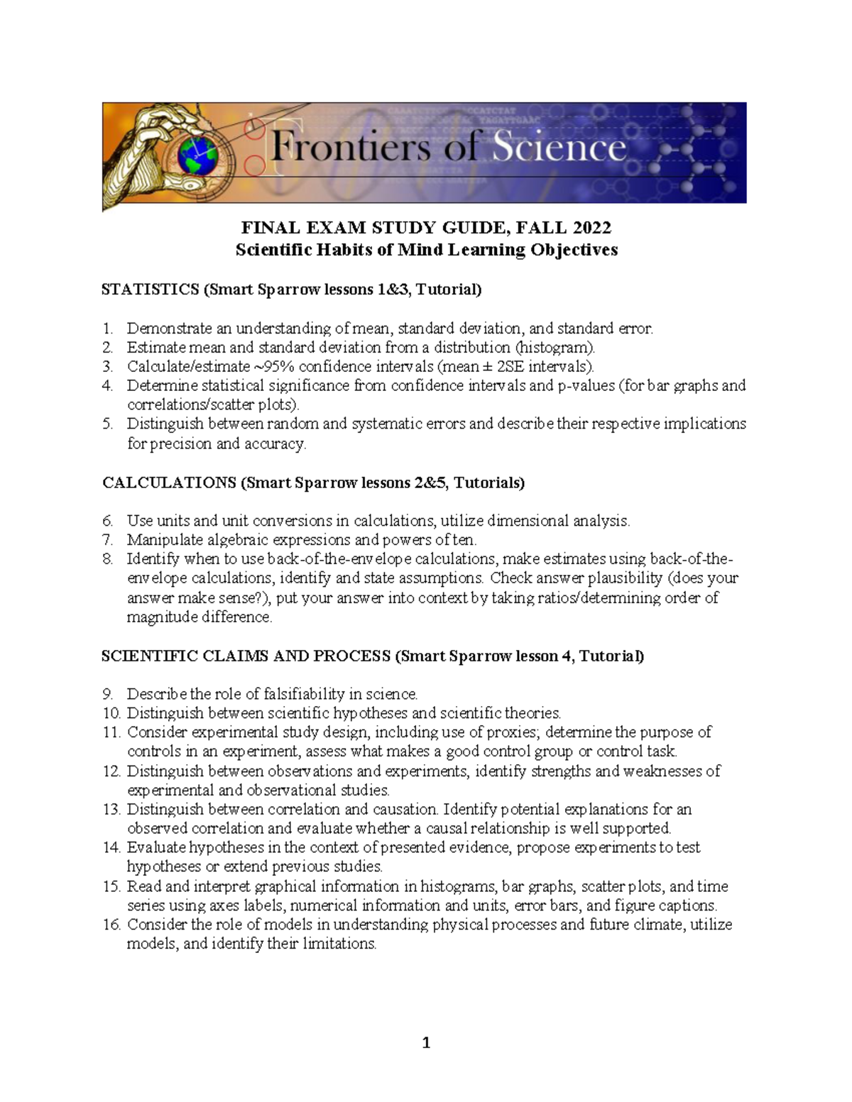 Final Study Guide Fall2022 - FINAL EXAM STUDY GUIDE, FALL 2022 ...