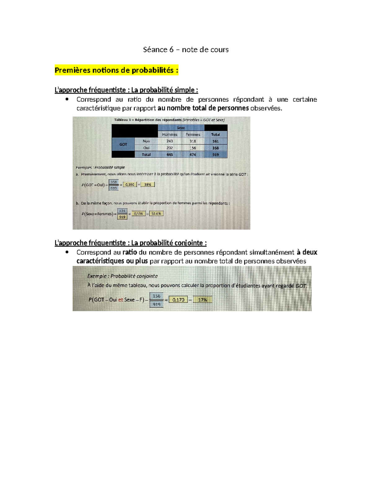 Séance 6 - lol - Séance 6 – note de cours Premières notions de ...