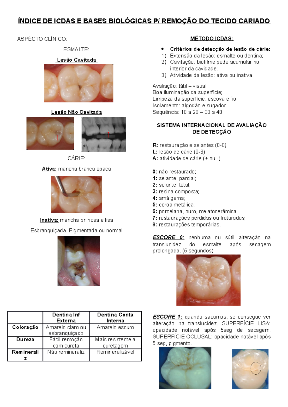 Indice ICDAS ................ - ÍNDICE DE ICDAS E BASES BIOLÓGICAS P ...