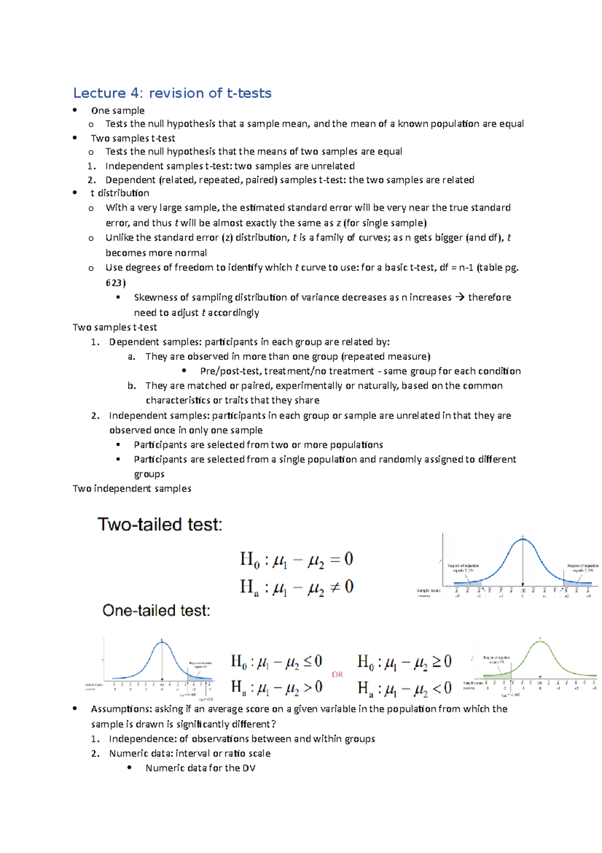 Lecture 4 - PSY248 - revision of t-tests - Lecture 4: revision of t ...