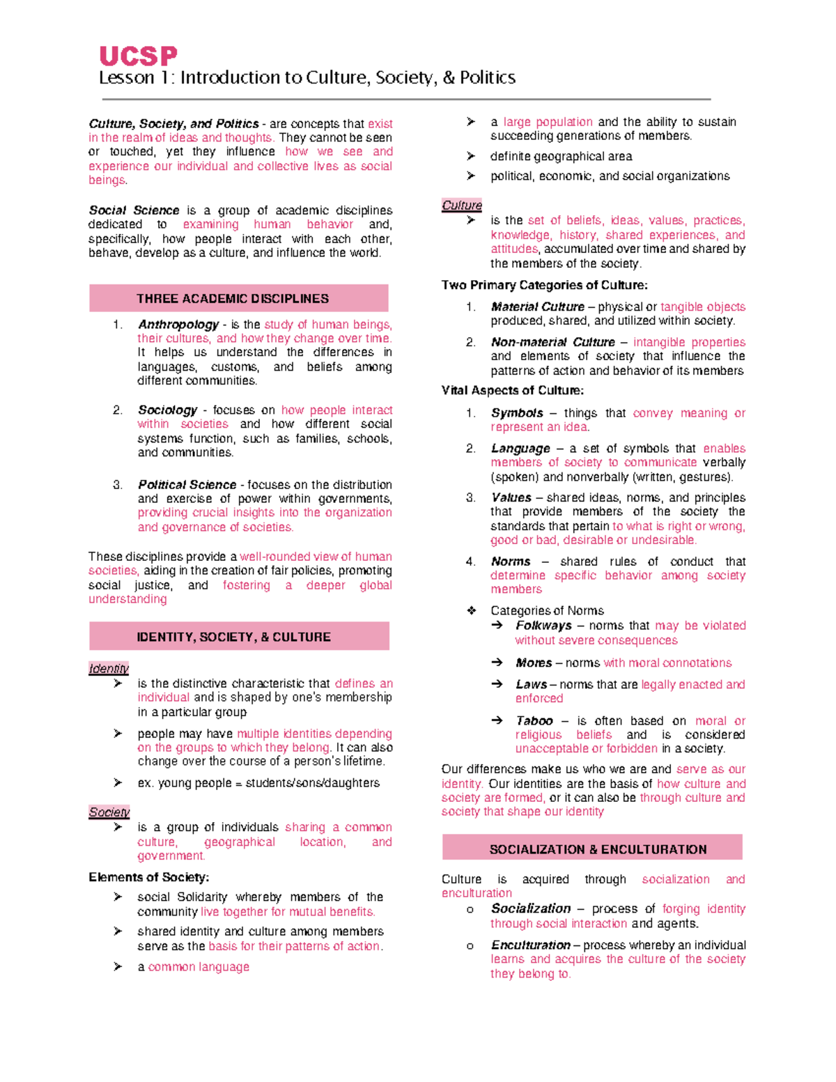 Understanding Culture - UCSP Lesson 1: Introduction to Culture, Society ...