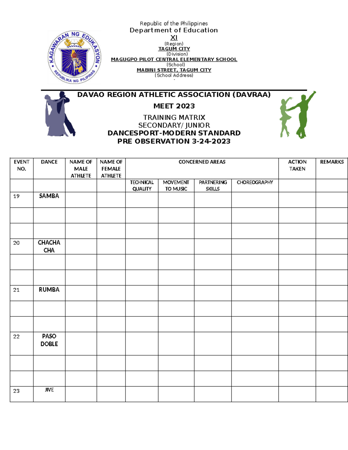 ELEM- Dancesport Training Matrix - Republic of the Philippines ...