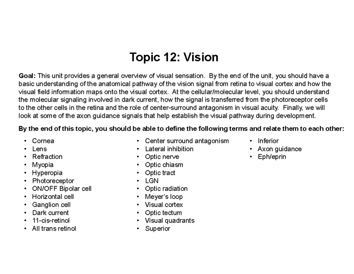 Topic 11 Vision 2021 fall - Topic 12: Vision Goal: This unit provides a ...