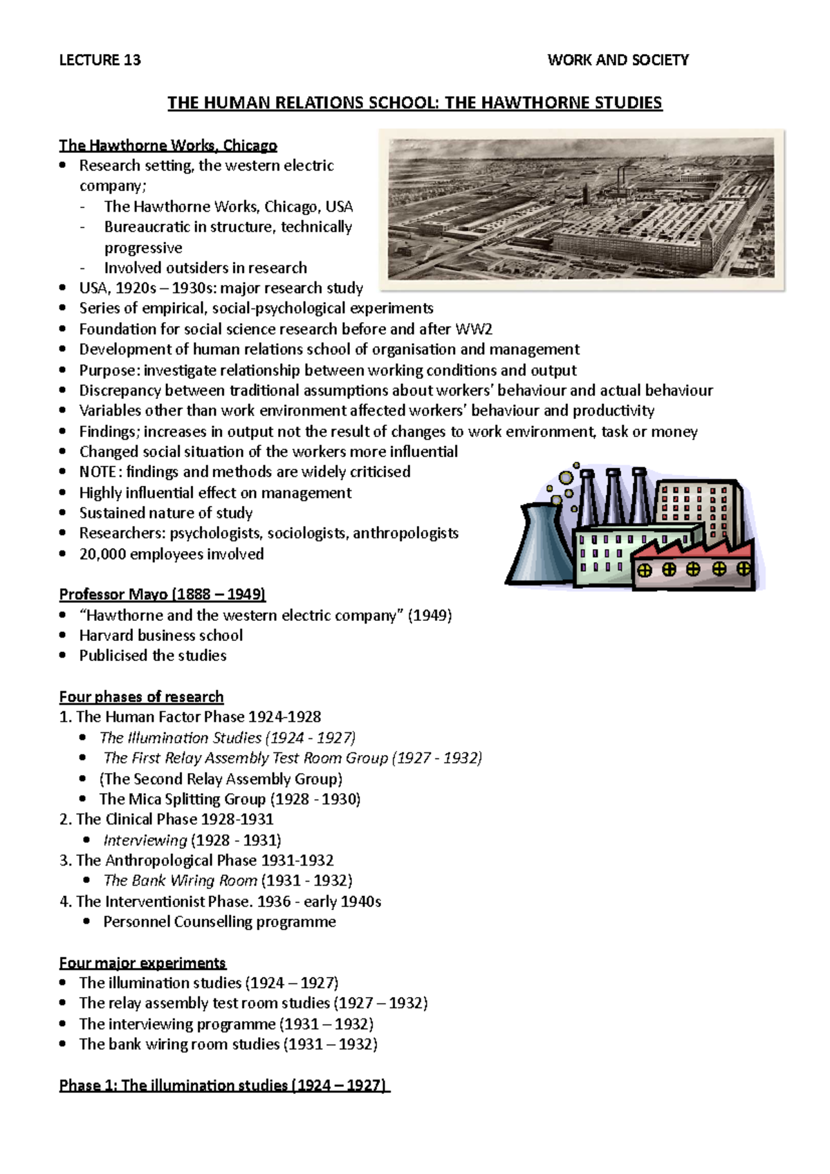 L13 - Human Relations - Lecture 13: notes from Anne Soulsby's Work and ...