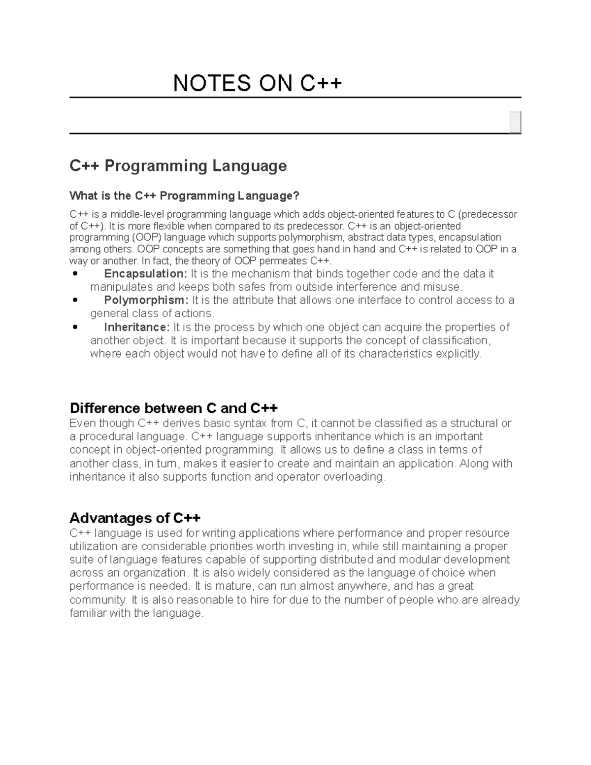 Notes ON C - Grade: 7 b+ - NOTES ON Programming Language What is the ...