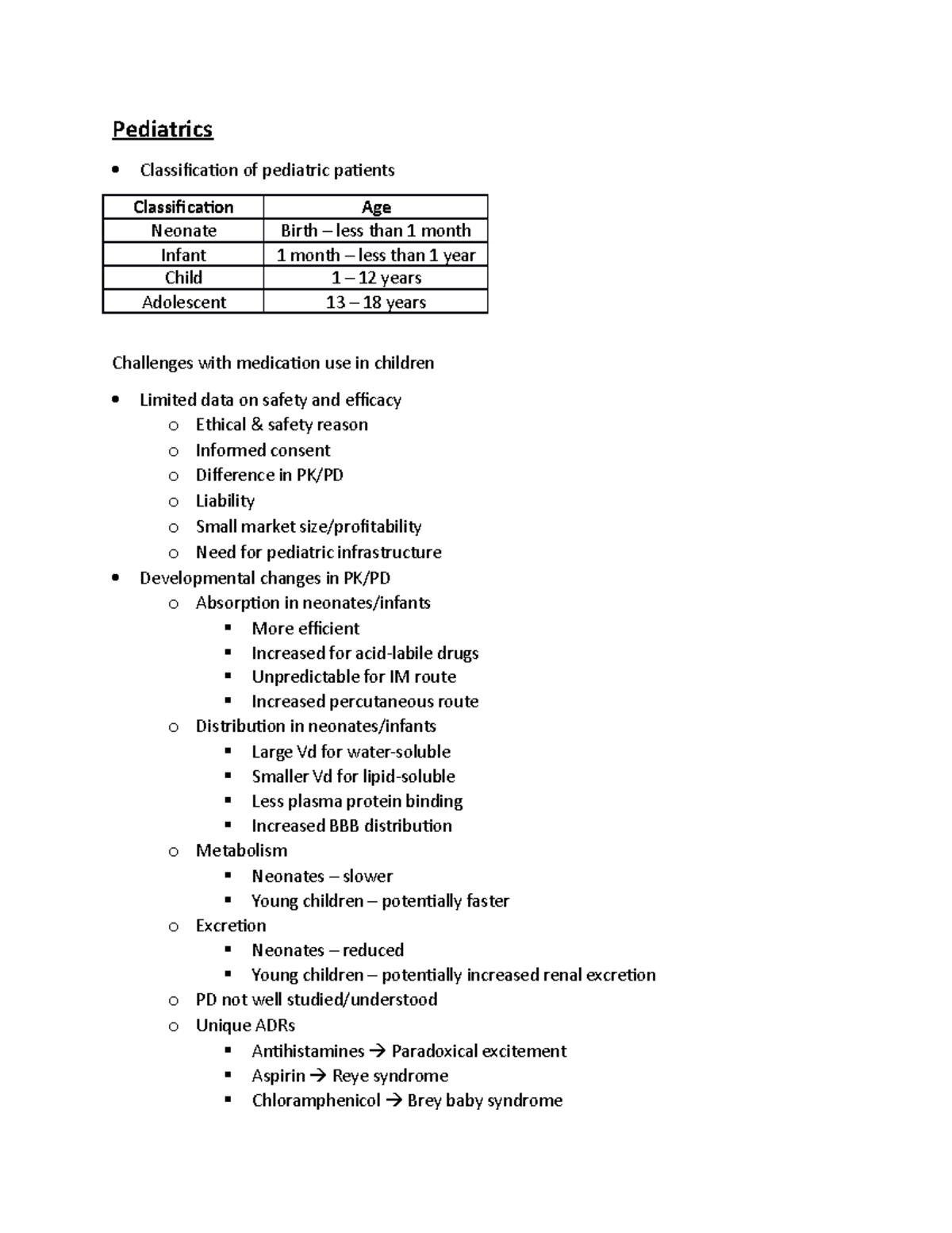 Pediatrics Notes - Pediatrics Classification of pediatric patients ...