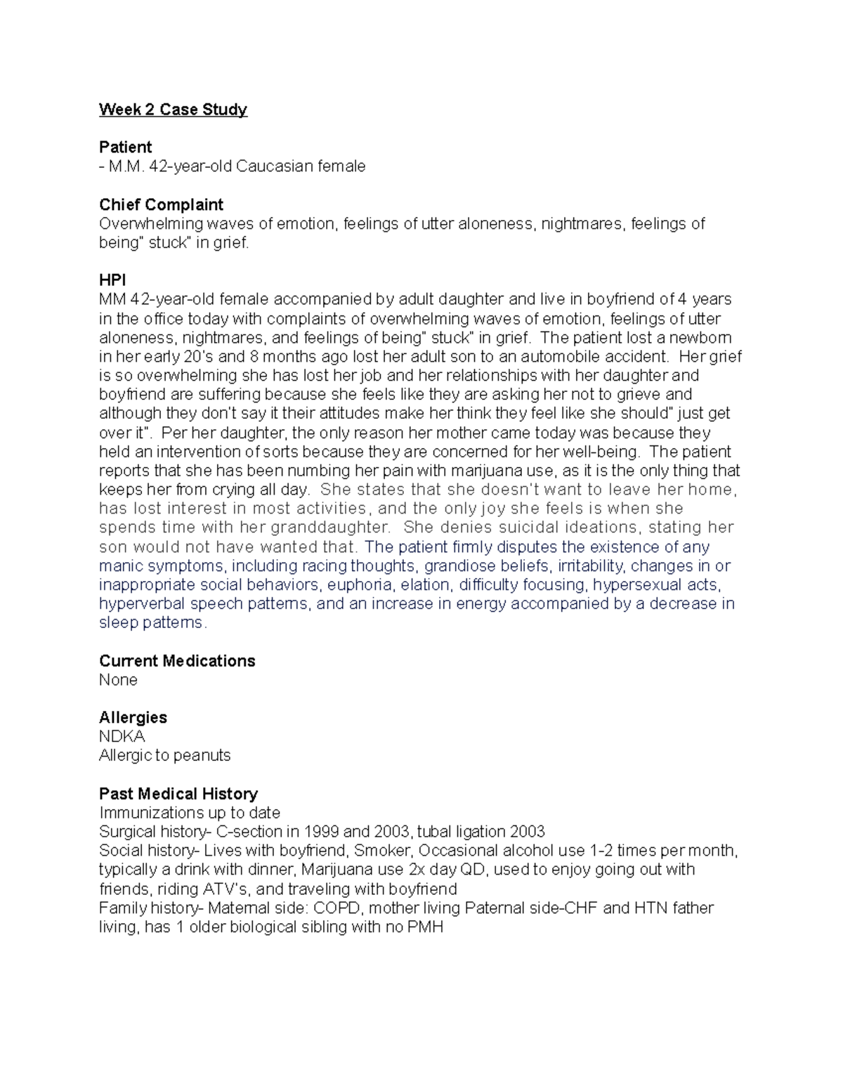 NR 603 Week 2 Case Study - Week 2 Case Study Patient M. 42-year-old ...
