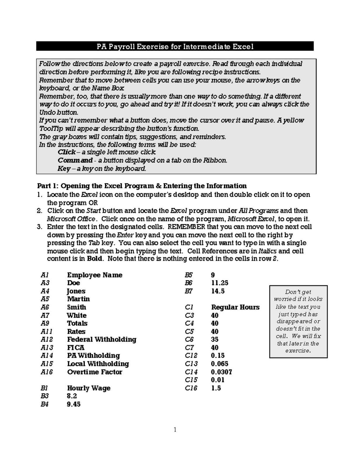 PA Payroll Exercise - Read through each individual direction before ...