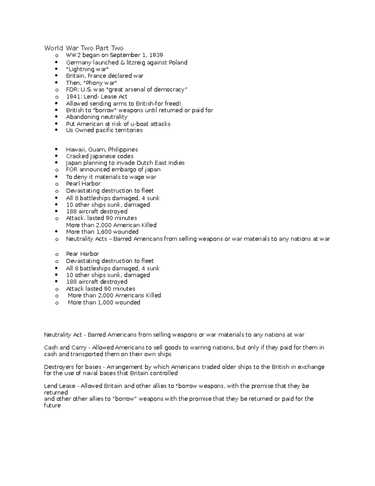 WW2 Notes copy - World War Two Part Two o WW2 began on September 1 ...