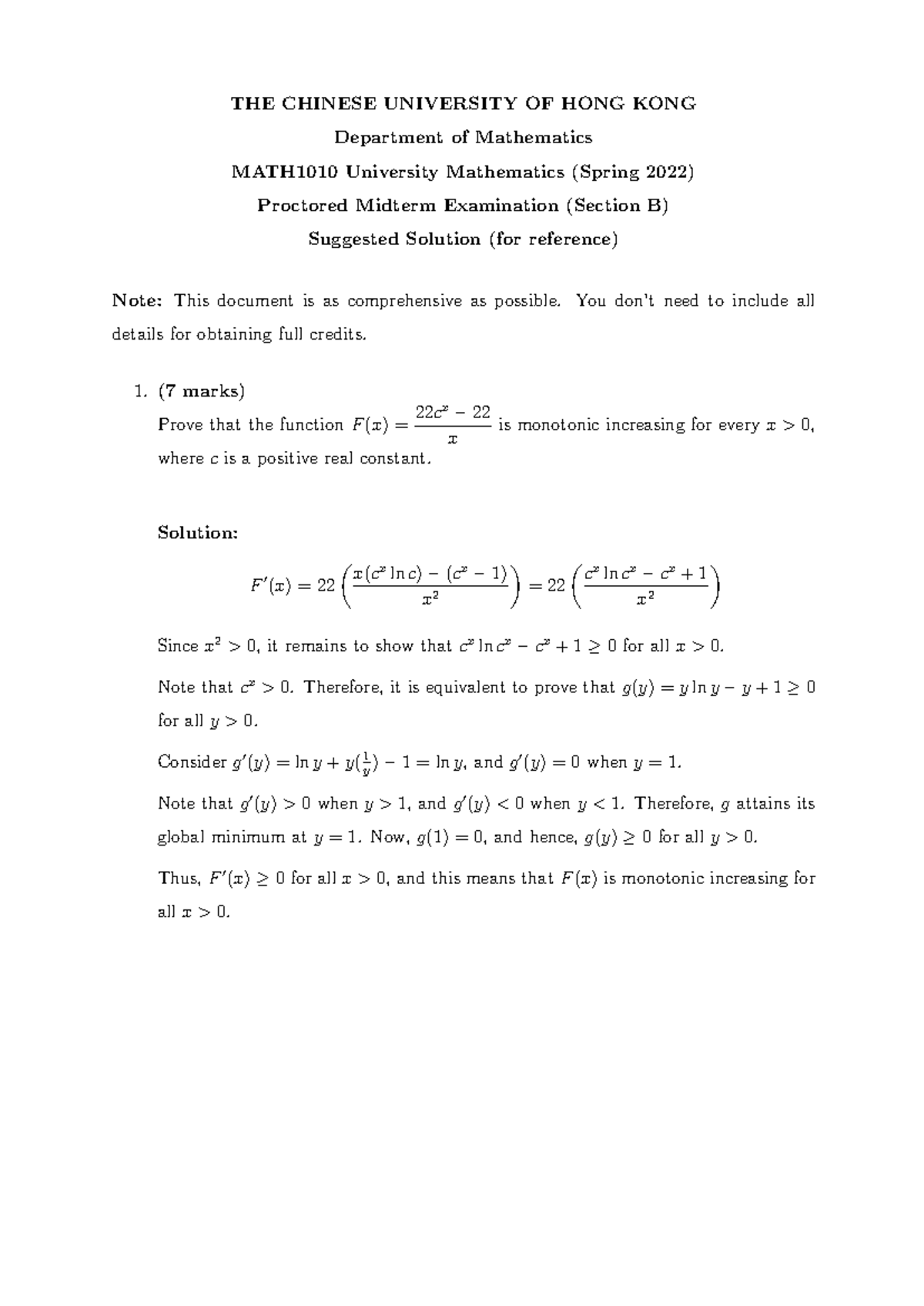 MATH1010 Term2 2022 Midterm (Section B) sol v1 - THE CHINESE UNIVERSITY ...