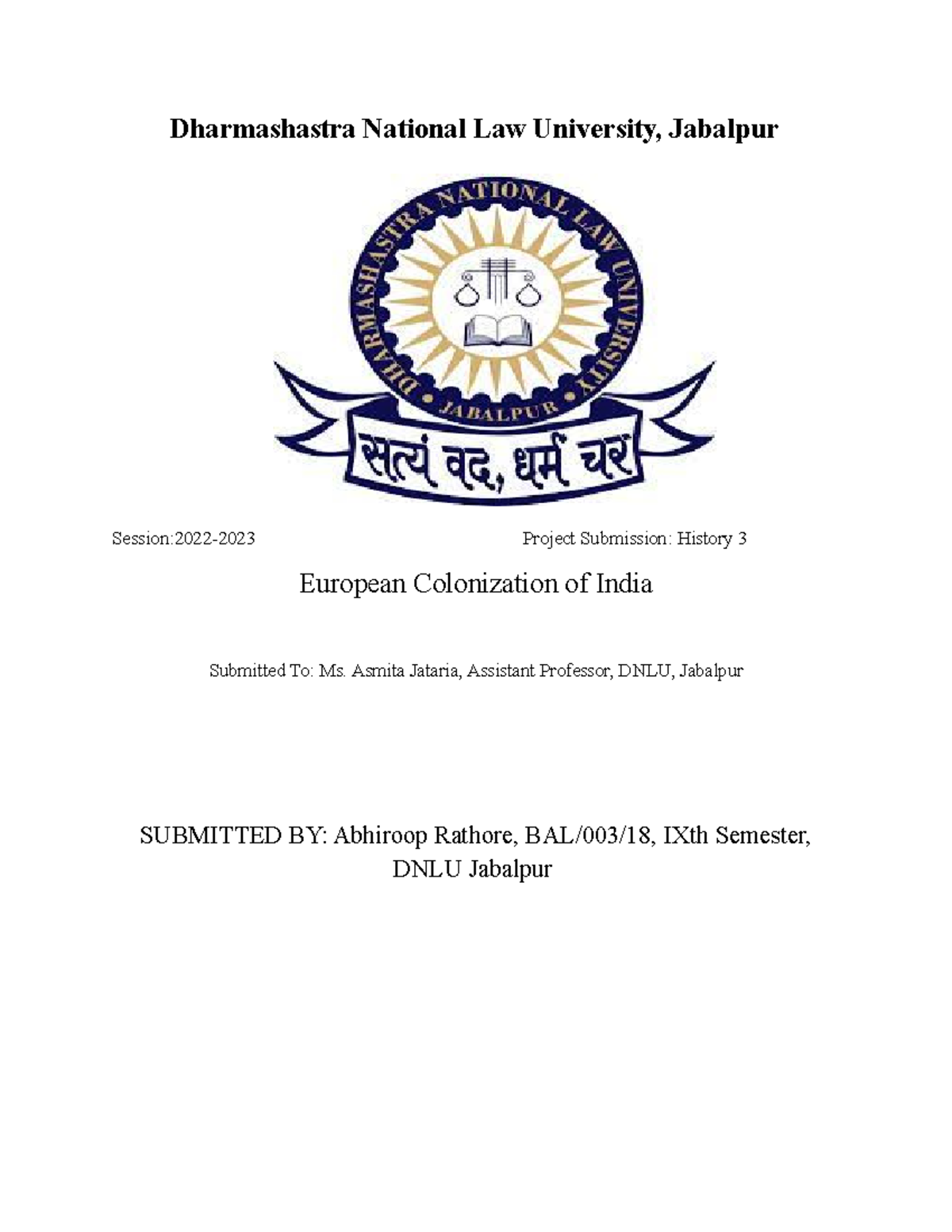 History III project final - Dharmashastra National Law University ...