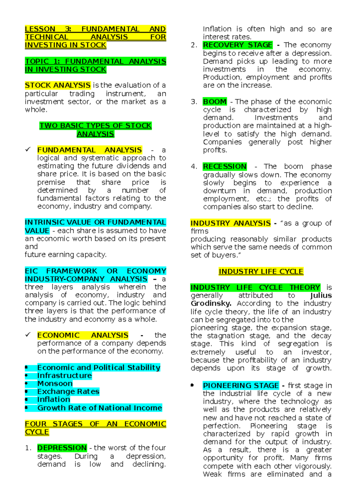 Investment-Finals-Reviewer - LESSON 3: FUNDAMENTAL AND TECHNICAL ...