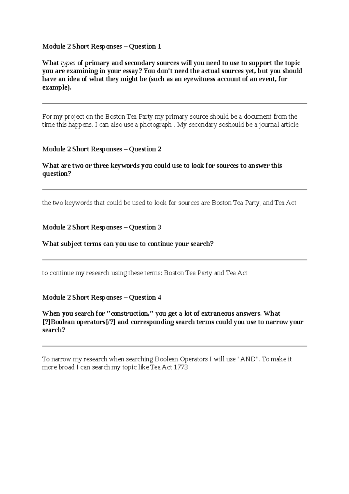 2-2 module two short responses - Module 2 Short Responses – Question 1 What types of primary and ...