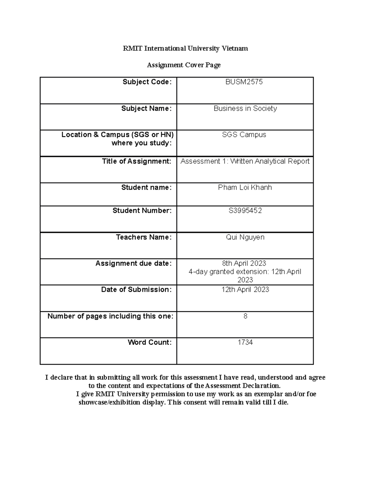 BIS ASM1 - Written Analytical Report - RMIT International University ...
