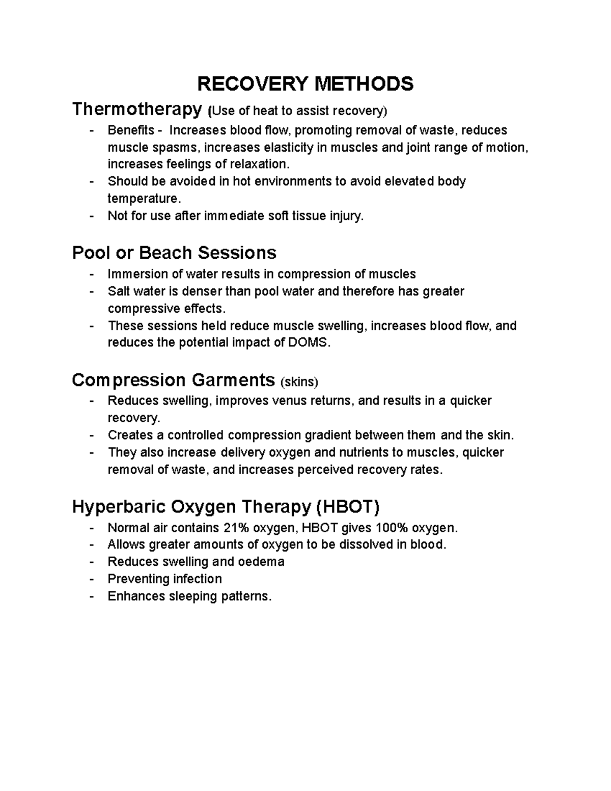Recovery methods - short summary notes - RECOVERY METHODS Thermotherapy ...