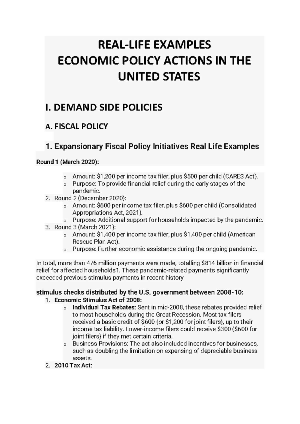 REAL LIFE Examples Macroeconomic Policy - REAL-LIFE EXAMPLES ECONOMIC ...