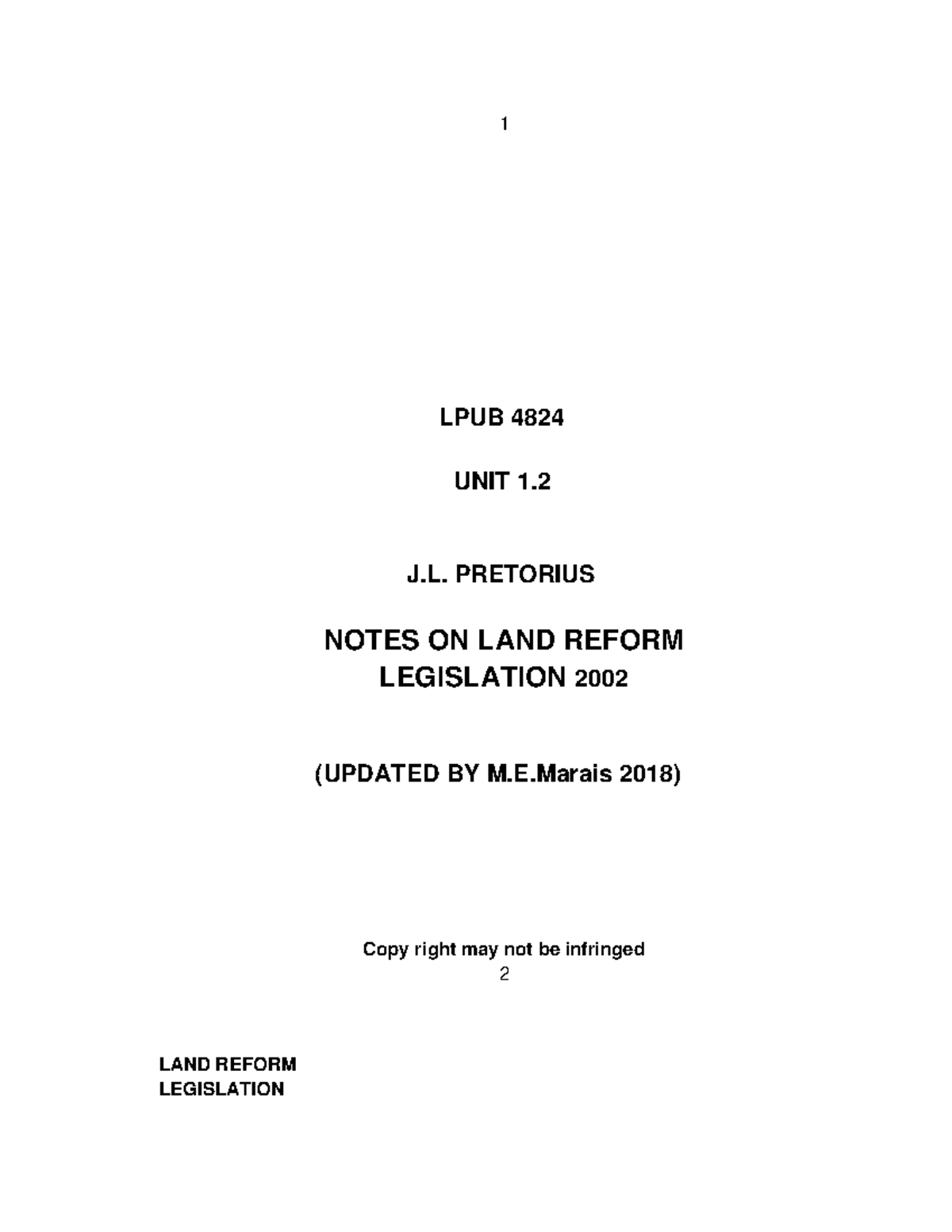 Human rights land expropriation and tenure - 1 LPUB 4824 UNIT 1. J ...