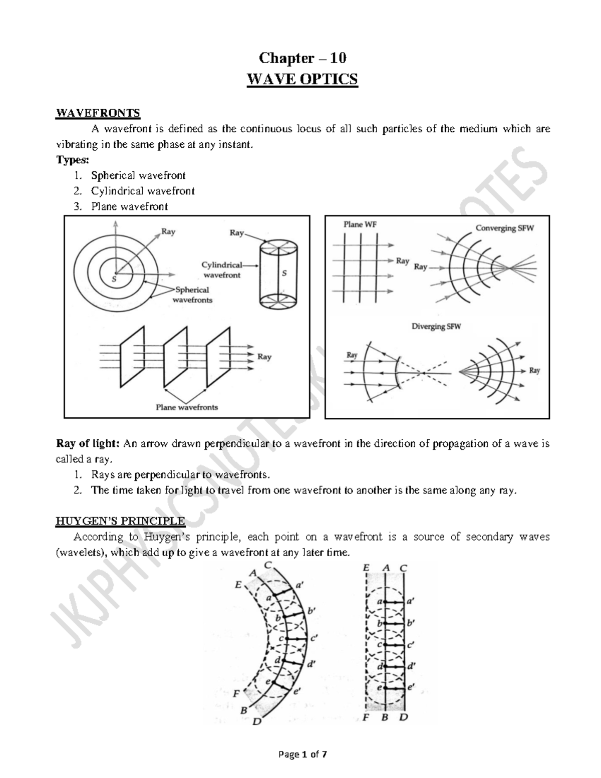 10 - WAVE Optics - Chapter – 10 WAVE OPTICS WAVEFRONTS A wavefront is ...