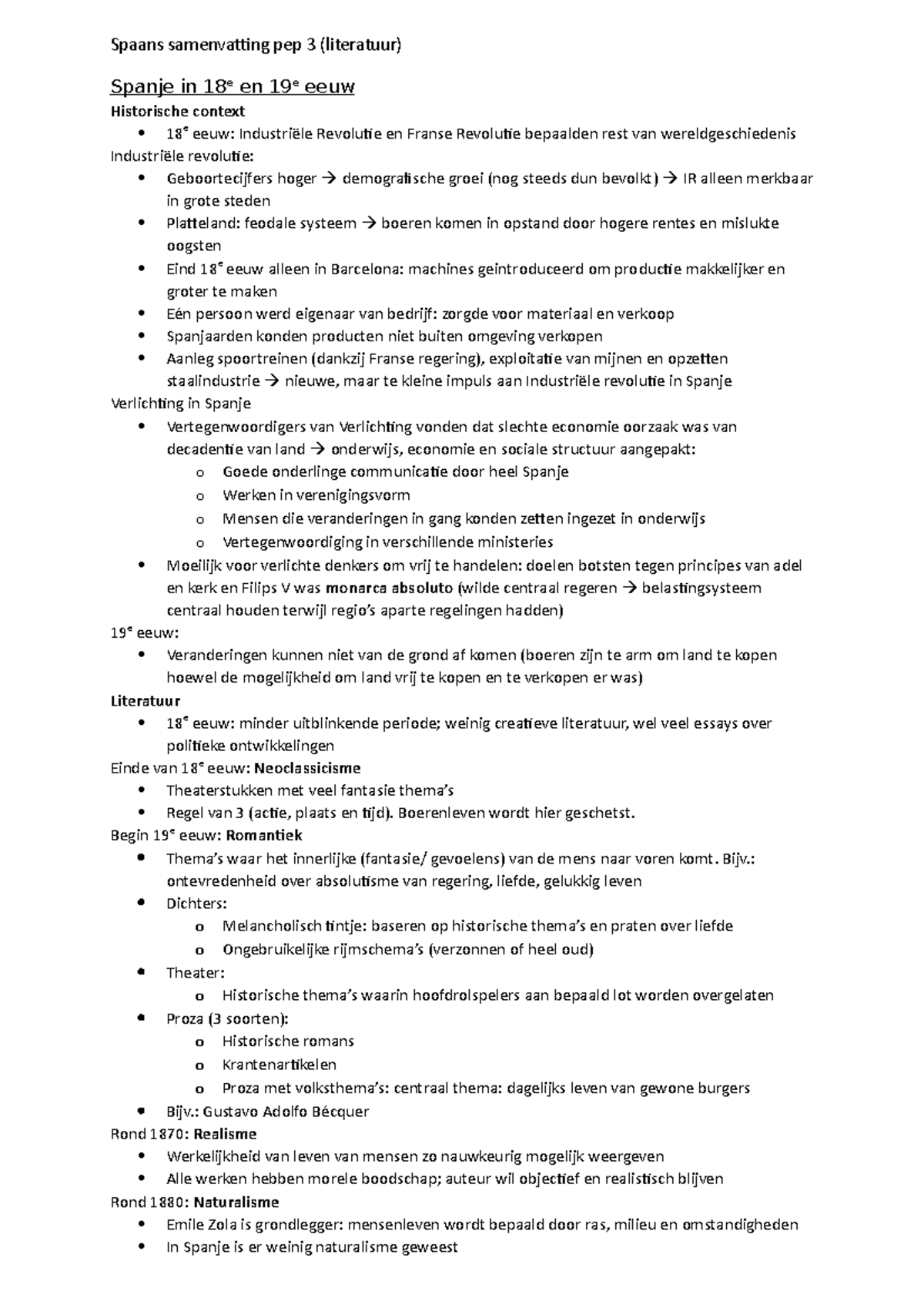 Klas 5 Literatuurgeschiedenis spaans - Spaans samenvatting pep 3 ...