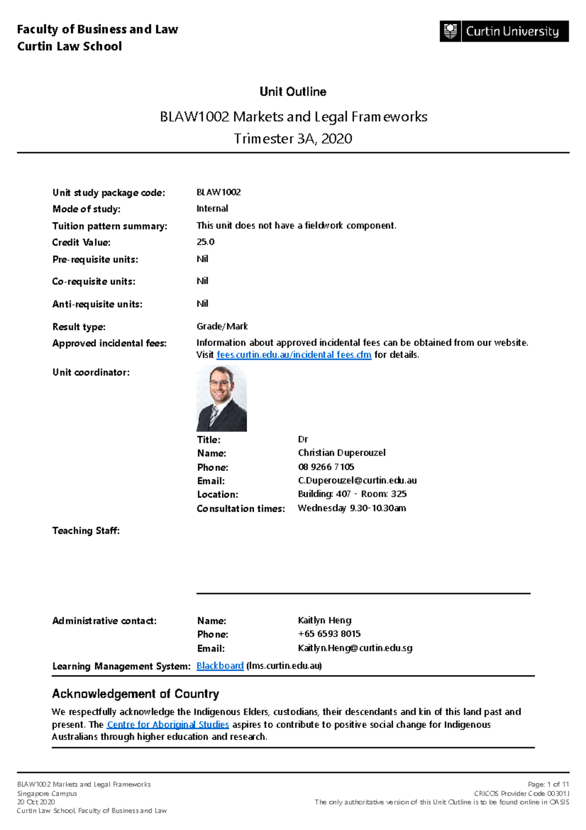 BLAW1002 Markets and Legal Frameworks Trimester 3A 2020 Singapore ...