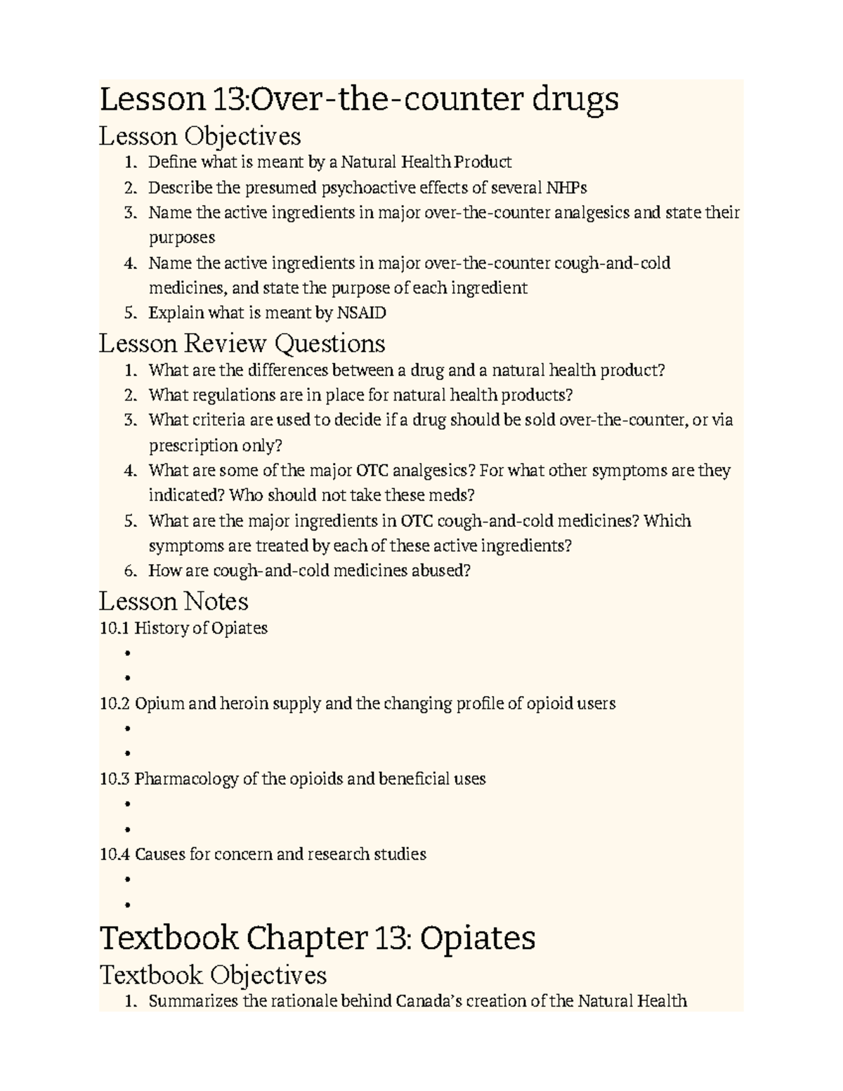 Lesson 13 chapter 12: OTC drugs (lesson + textbook notes) - Lesson 13 ...