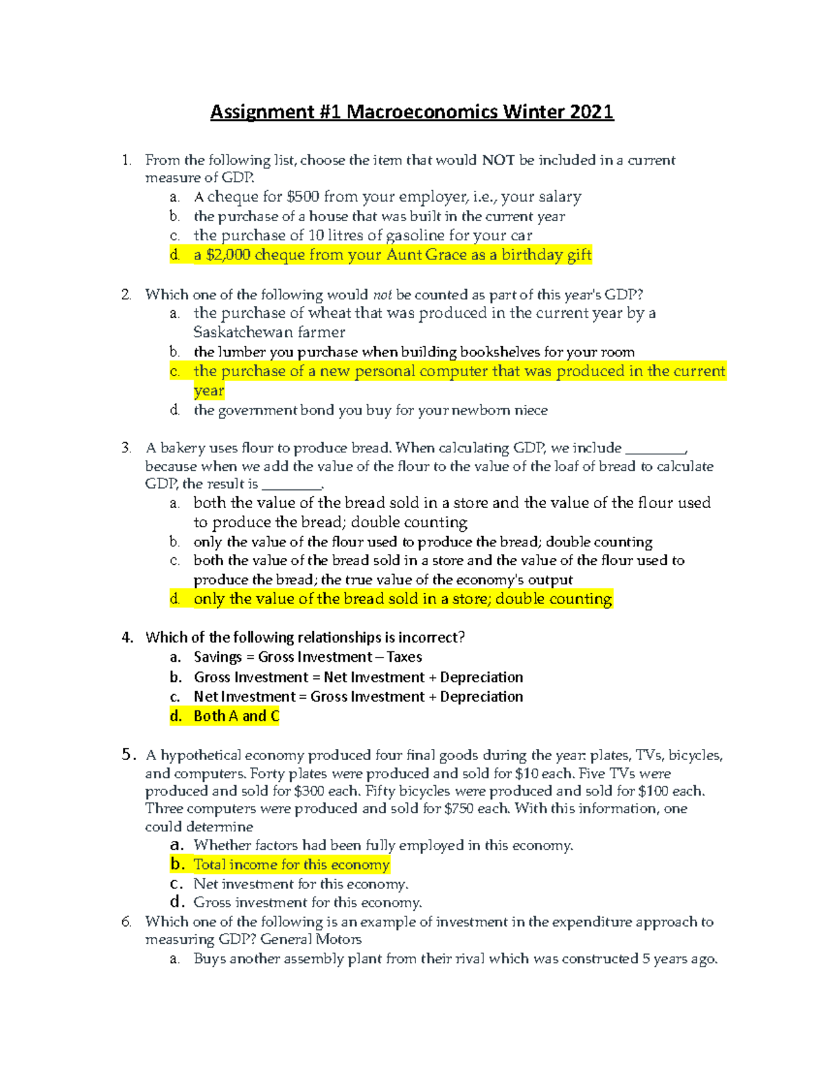 Assignment #1 MCQ - Assignment #1 Macroeconomics Winter 2021 From the ...