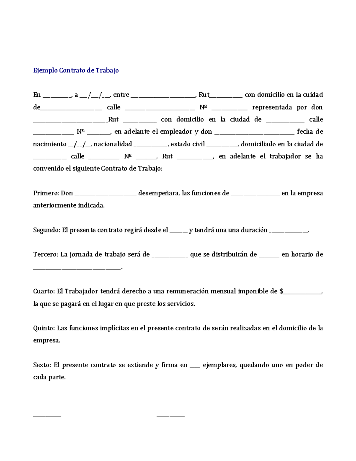 Contrato Menor de Edad - Ejemplo Contrato de Trabajo En , a //, entre ...