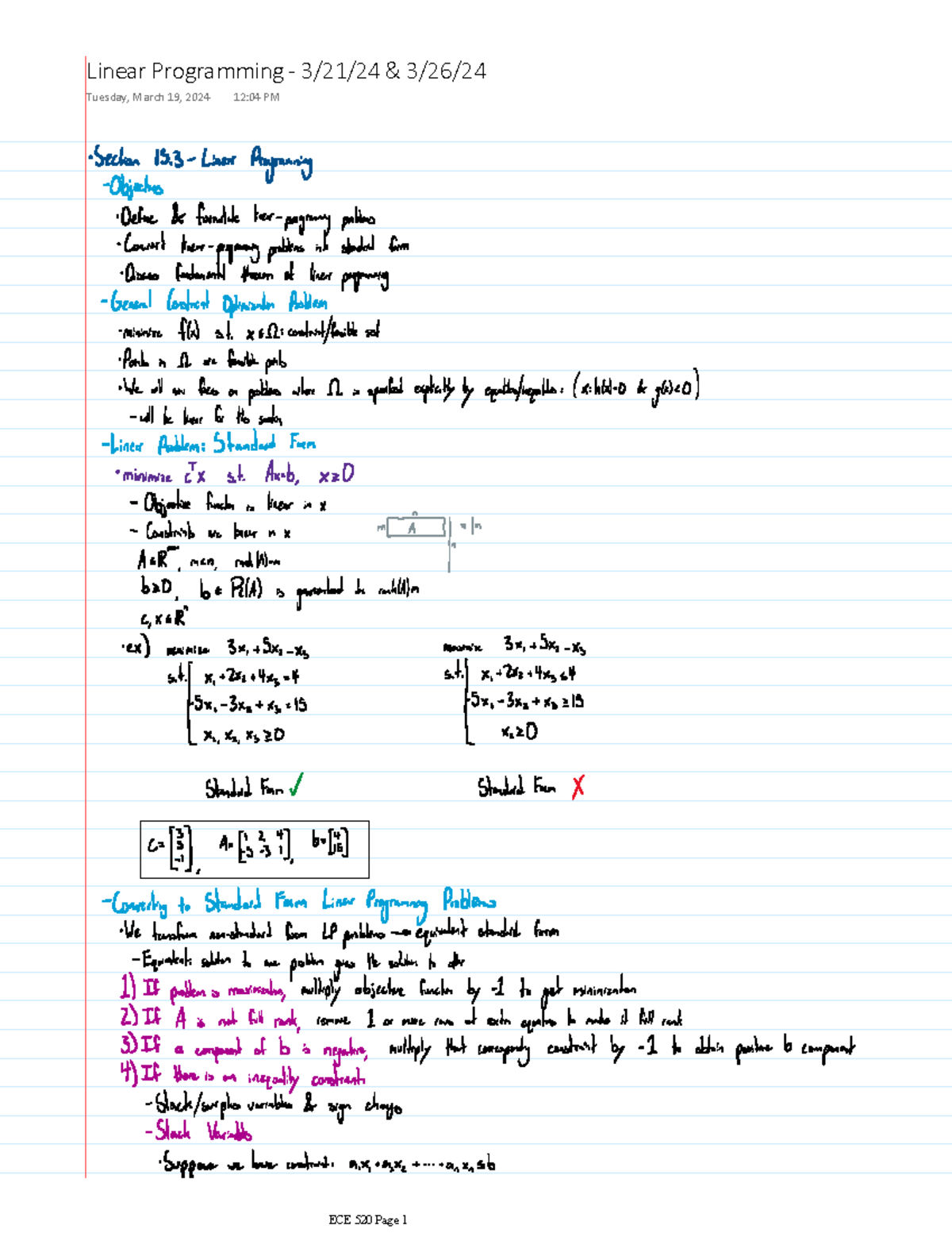 Linear Programming - ECE 520 - Studocu