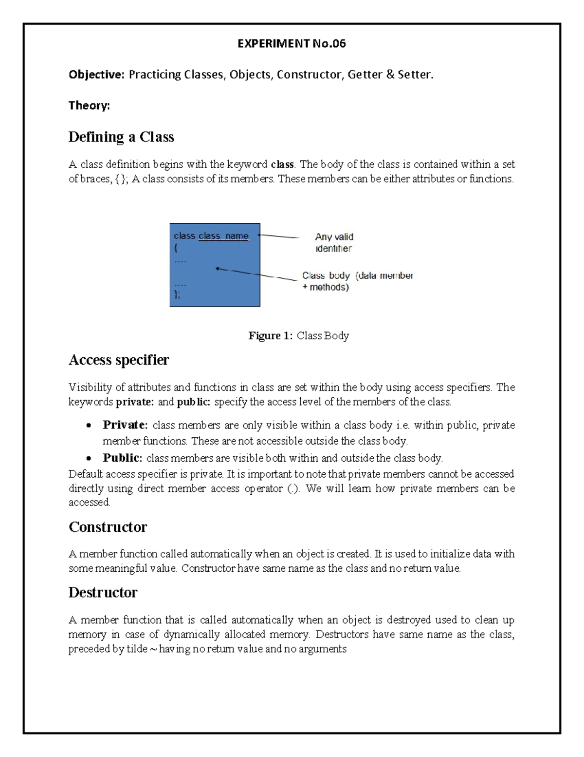 Lab No 6 - OOPs - Warning: TT: undefined function: 32 EXPERIMENT No. Objective: Practicing ...