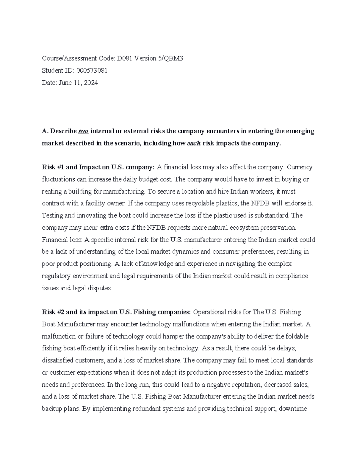 D081 Task 2 Final Draft - TASK 2 EXAMPLE - Course/Assessment Code: D081 ...