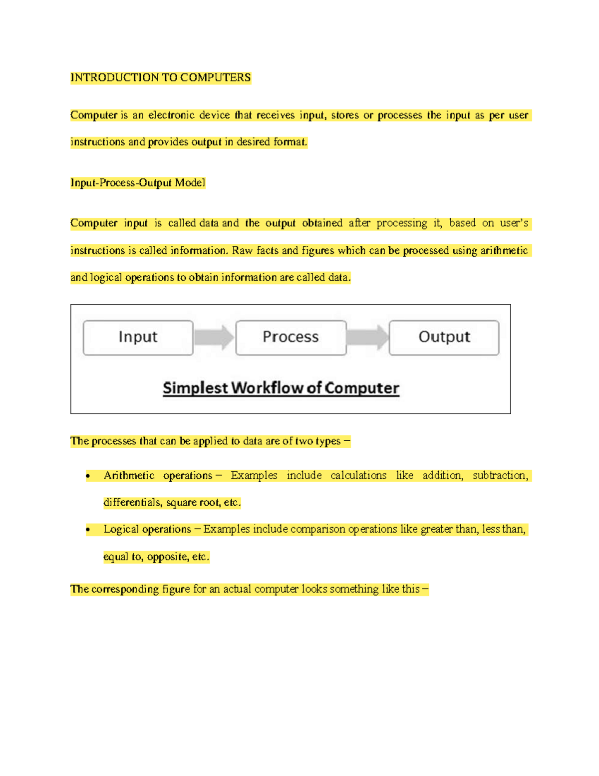 APPLICATIONS Computer Notes - INTRODUCTION TO COMPUTERS Computer is an ...