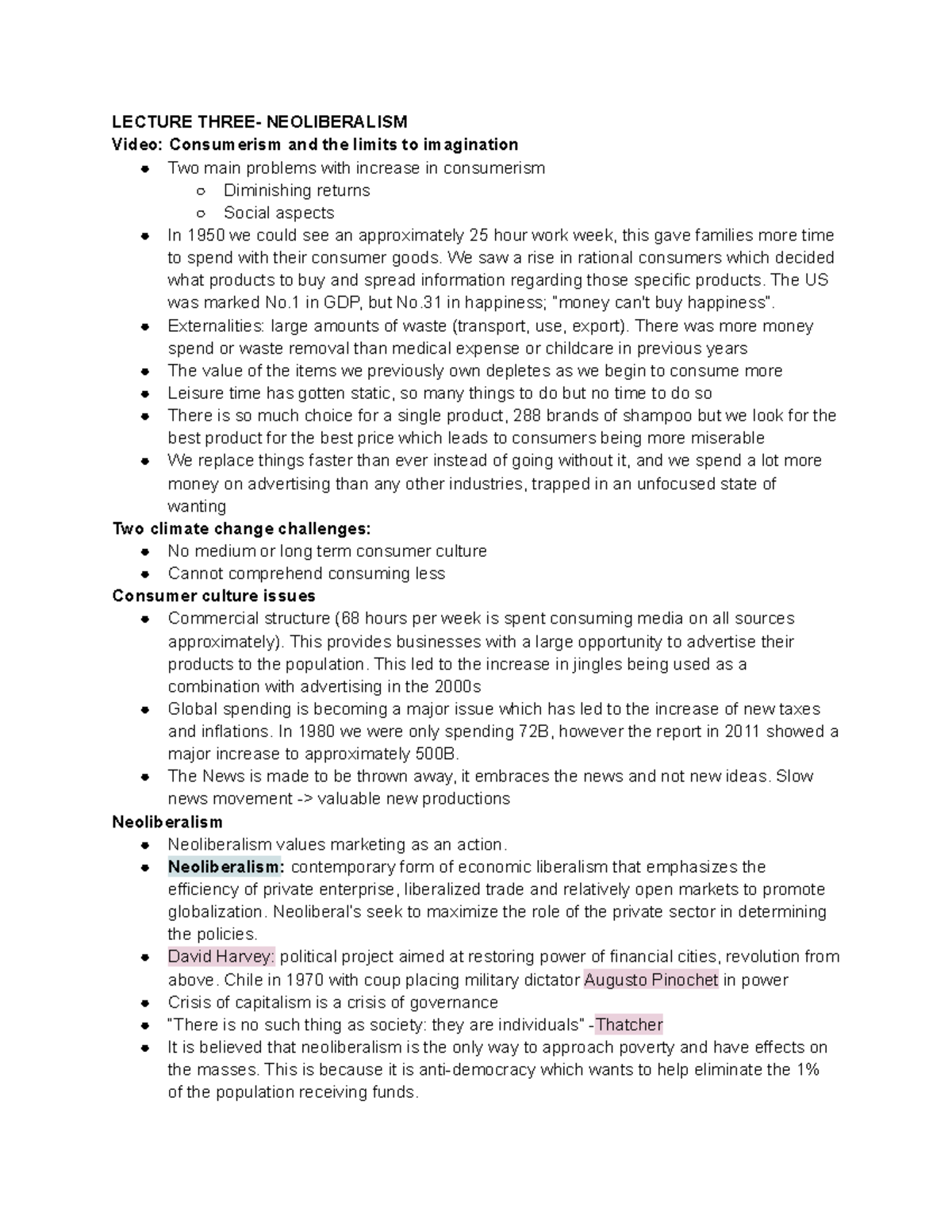 KS101 Lecture 3 - Class 3 - LECTURE THREE- NEOLIBERALISM Video: Consumerism and the limits to ...