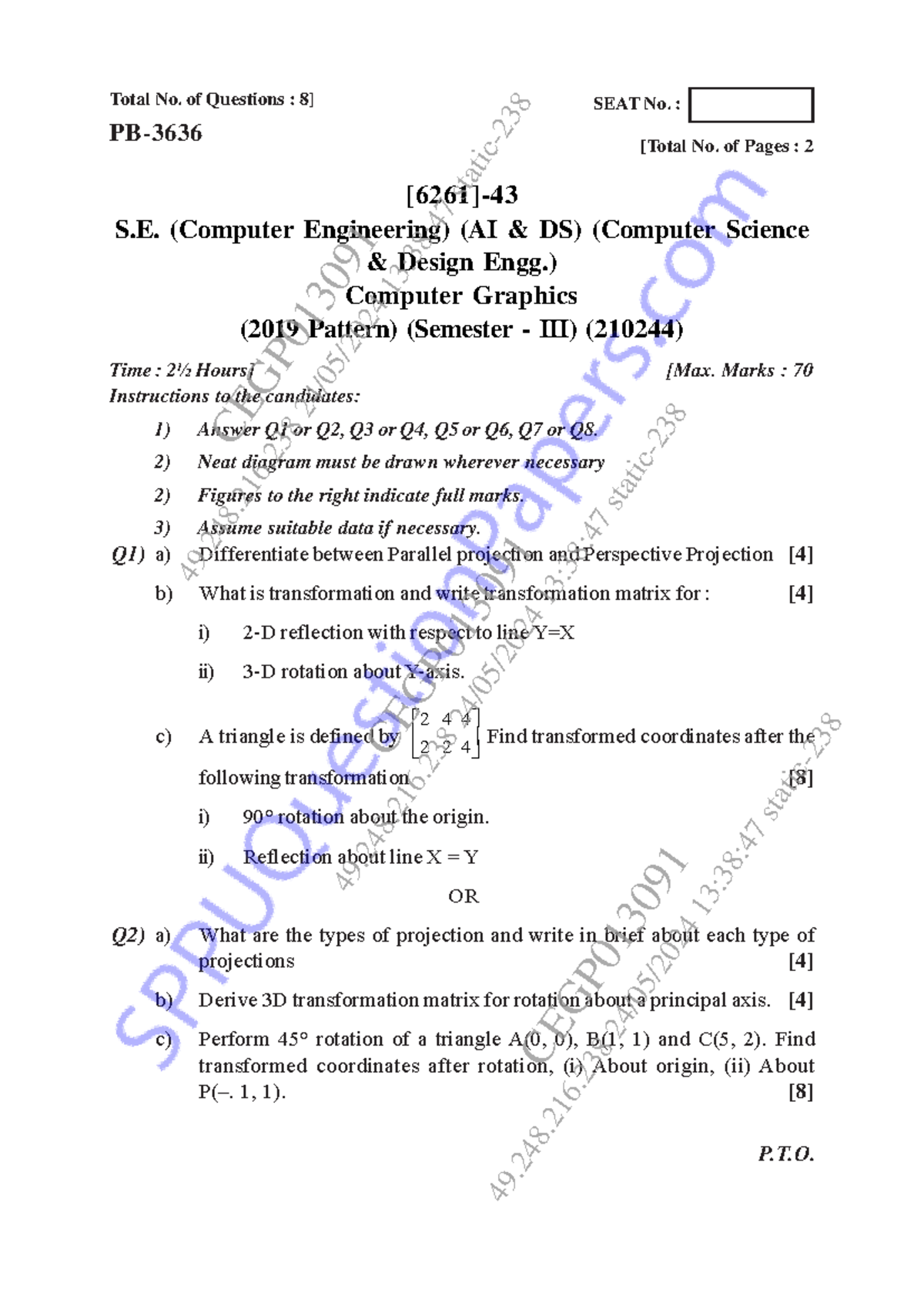 Be computer-engineering semester-3 2024 may computer-graphics-cg-pattern-2019 - Total No. of ...