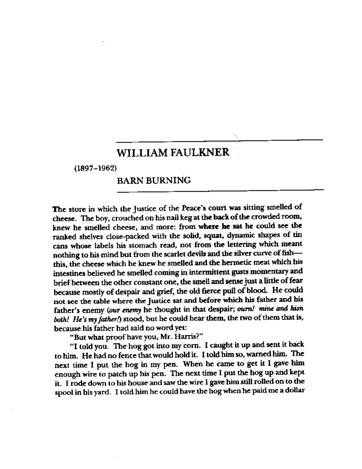 Barn Burning by William Faulkner - Literary Criticism - Studocu