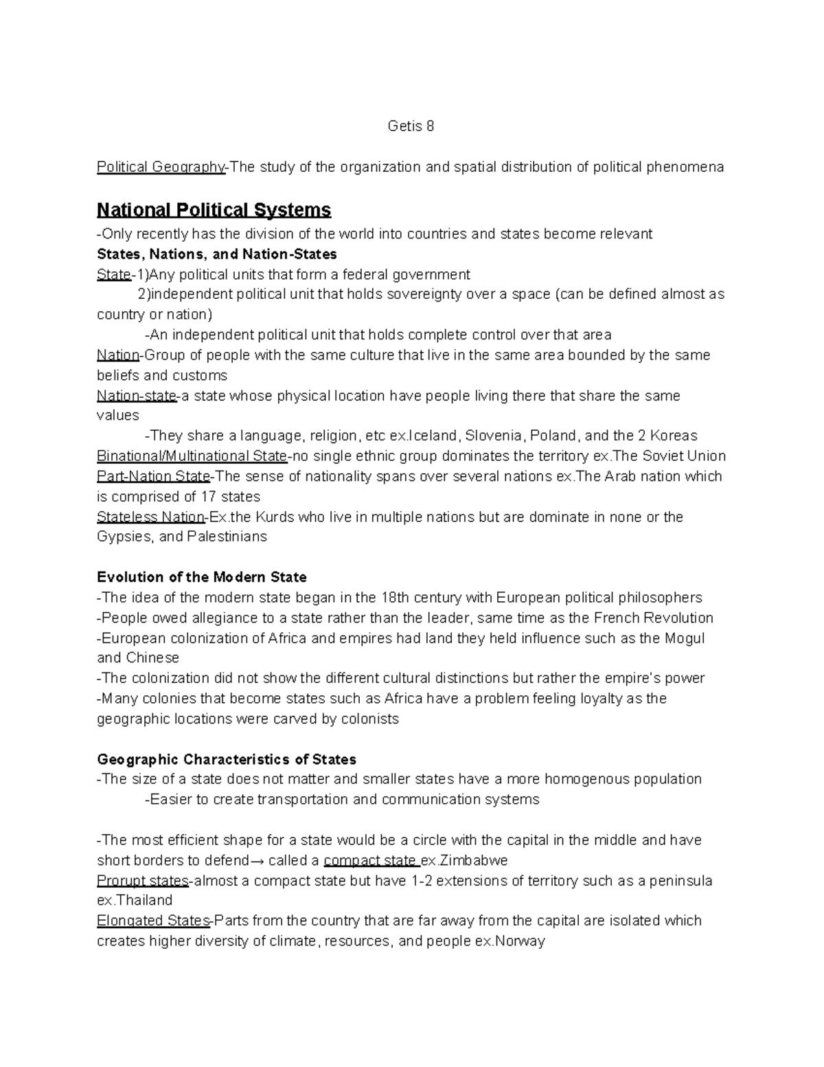 Introduction to Geography Getis Chapter 8 Political Geography - Getis 8 ...