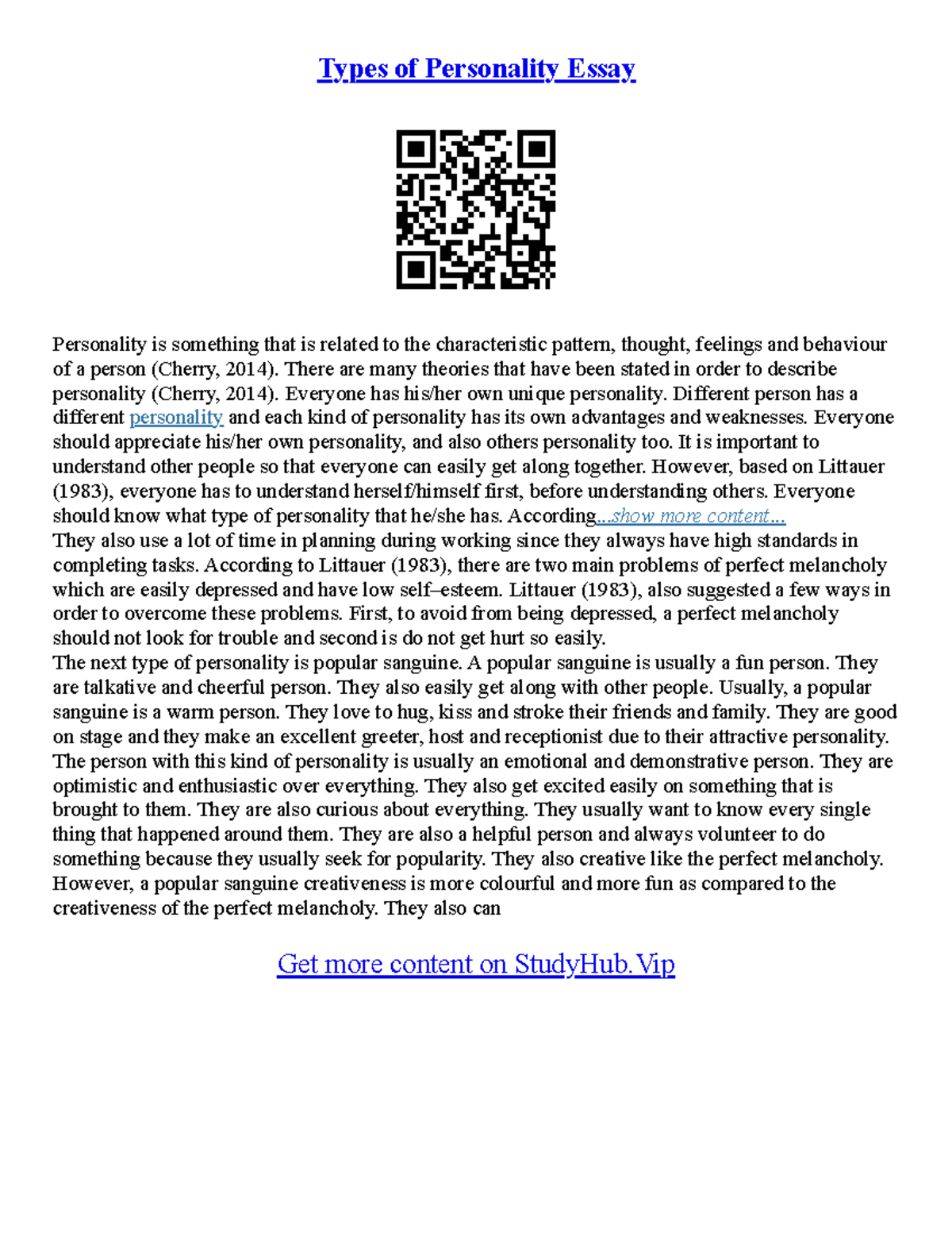 Type Of Essay Type Of Essay - Types of Personality Essay Personality is ...