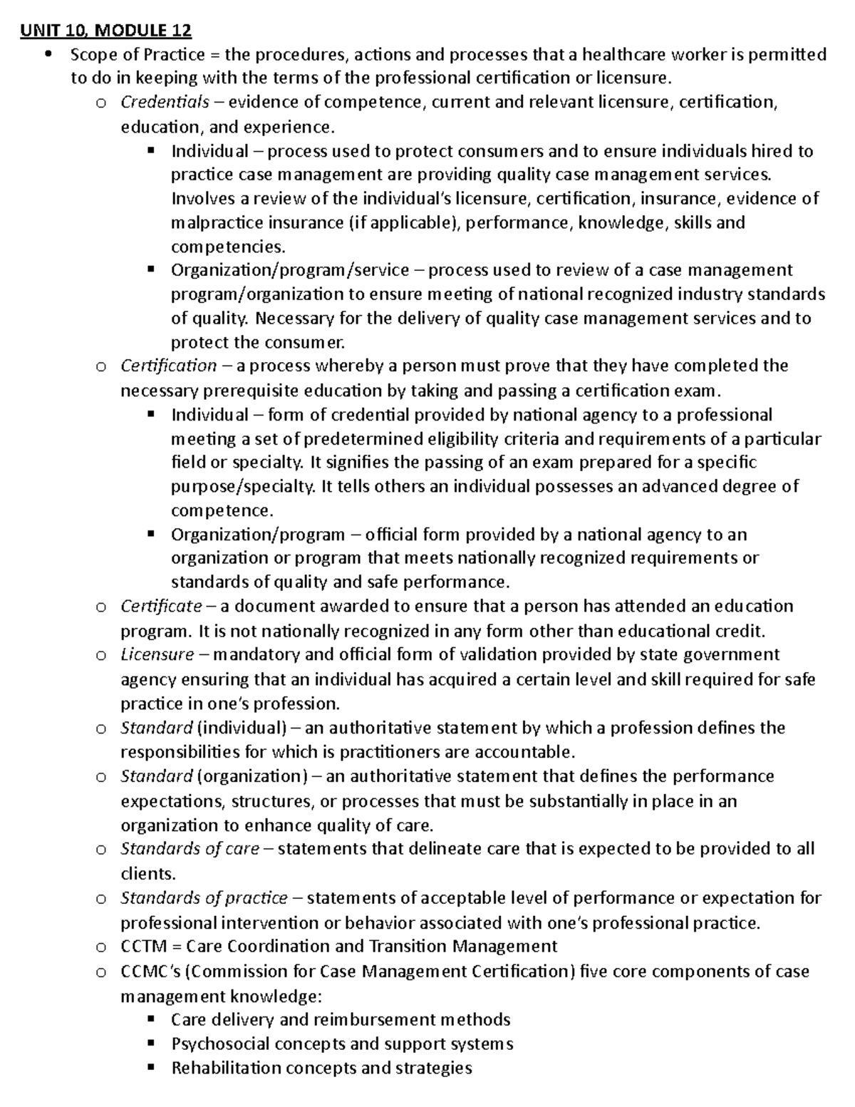 Module 12 - UNIT 10, MODULE 12 Scope of Practice = the procedures ...