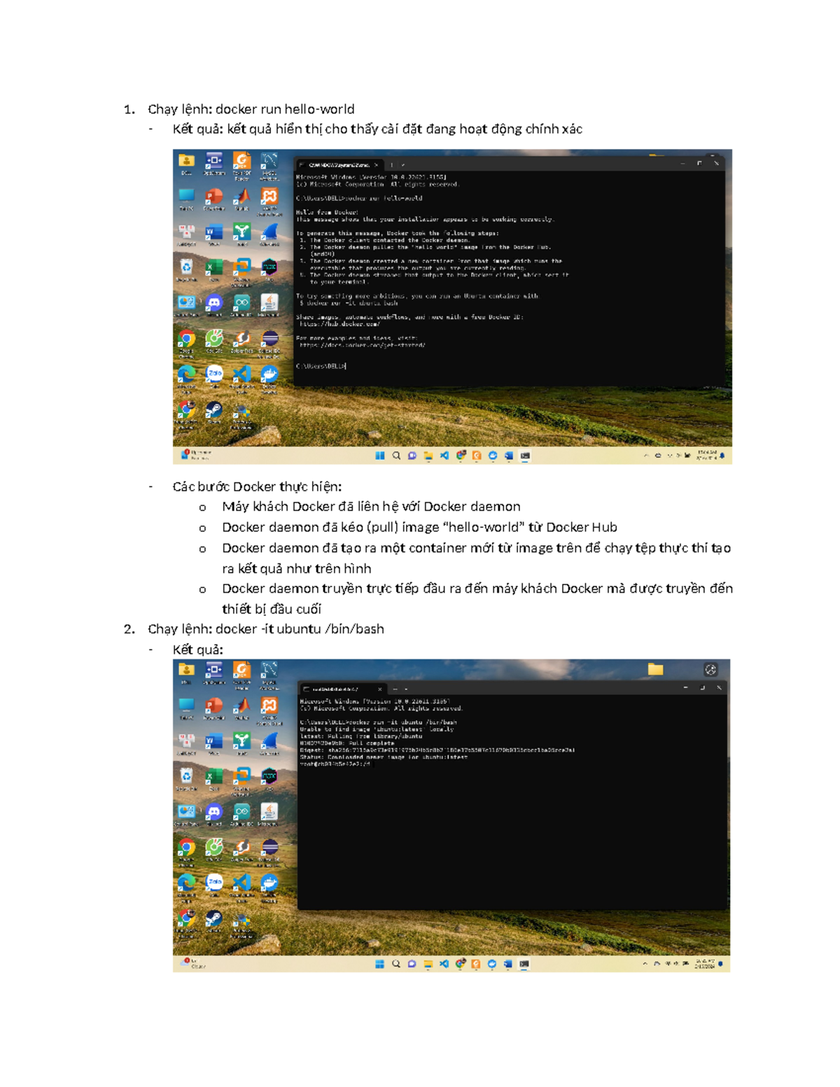 Docker lab1 - lab cá nhân - Chạy lệnh: docker run hello-world Kết quả ...