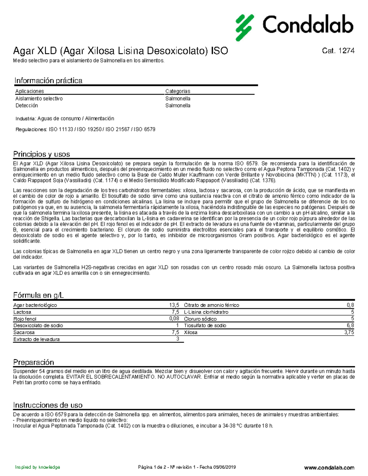 AGAR XLD Condalab bacteriologia - Agar XLD (Agar Xilosa Lisina Desoxicolato) ISO Cat. 1274 Medio ...