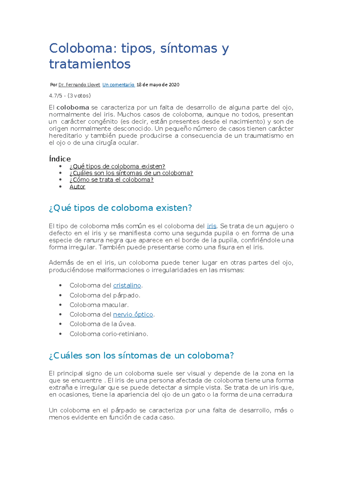 Coloboma - INFOGRAFIA - Coloboma: tipos, síntomas y tratamientos Por Dr ...