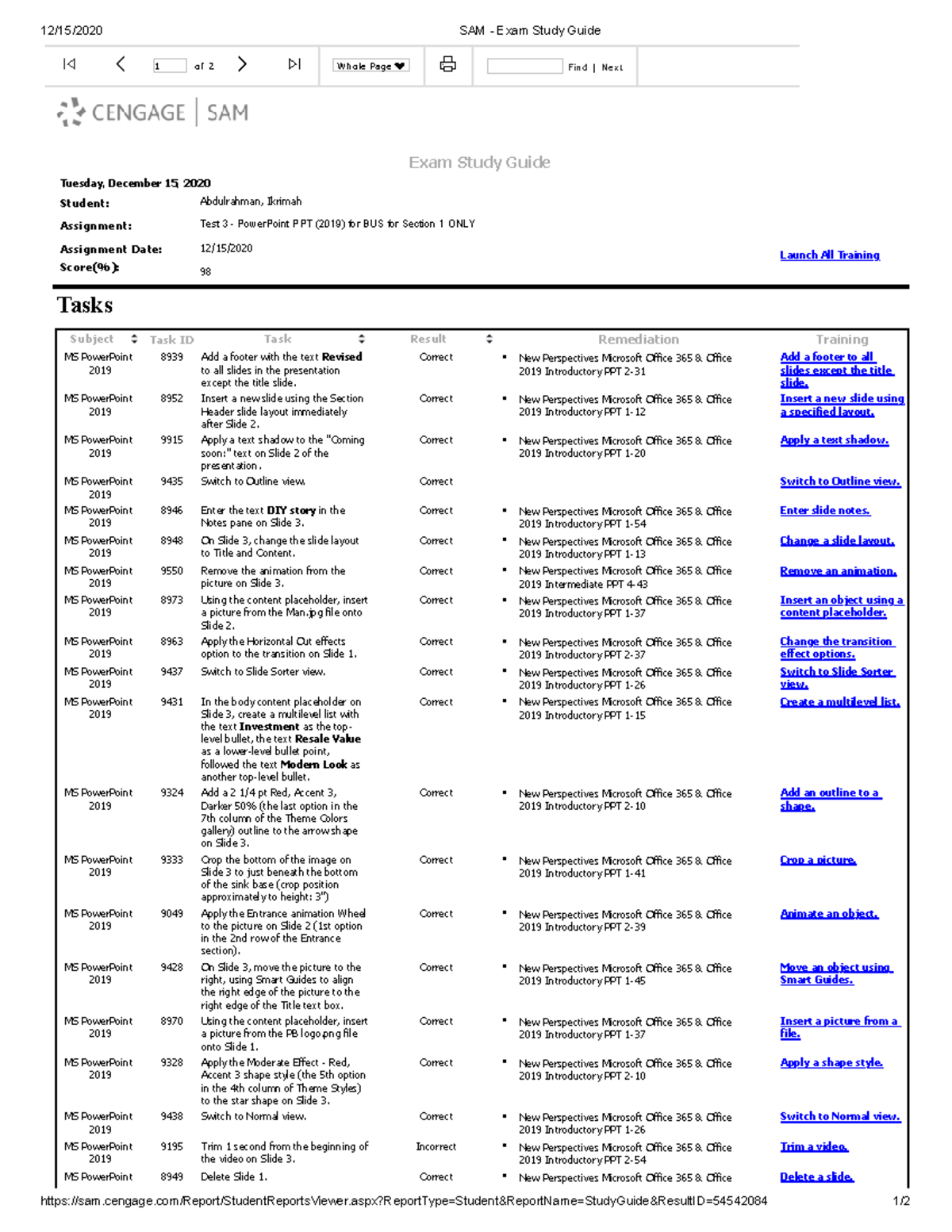 SAM - Exam Study Guide EXAMPLES - 12/15/2020 SAM - Exam Study Guide ...